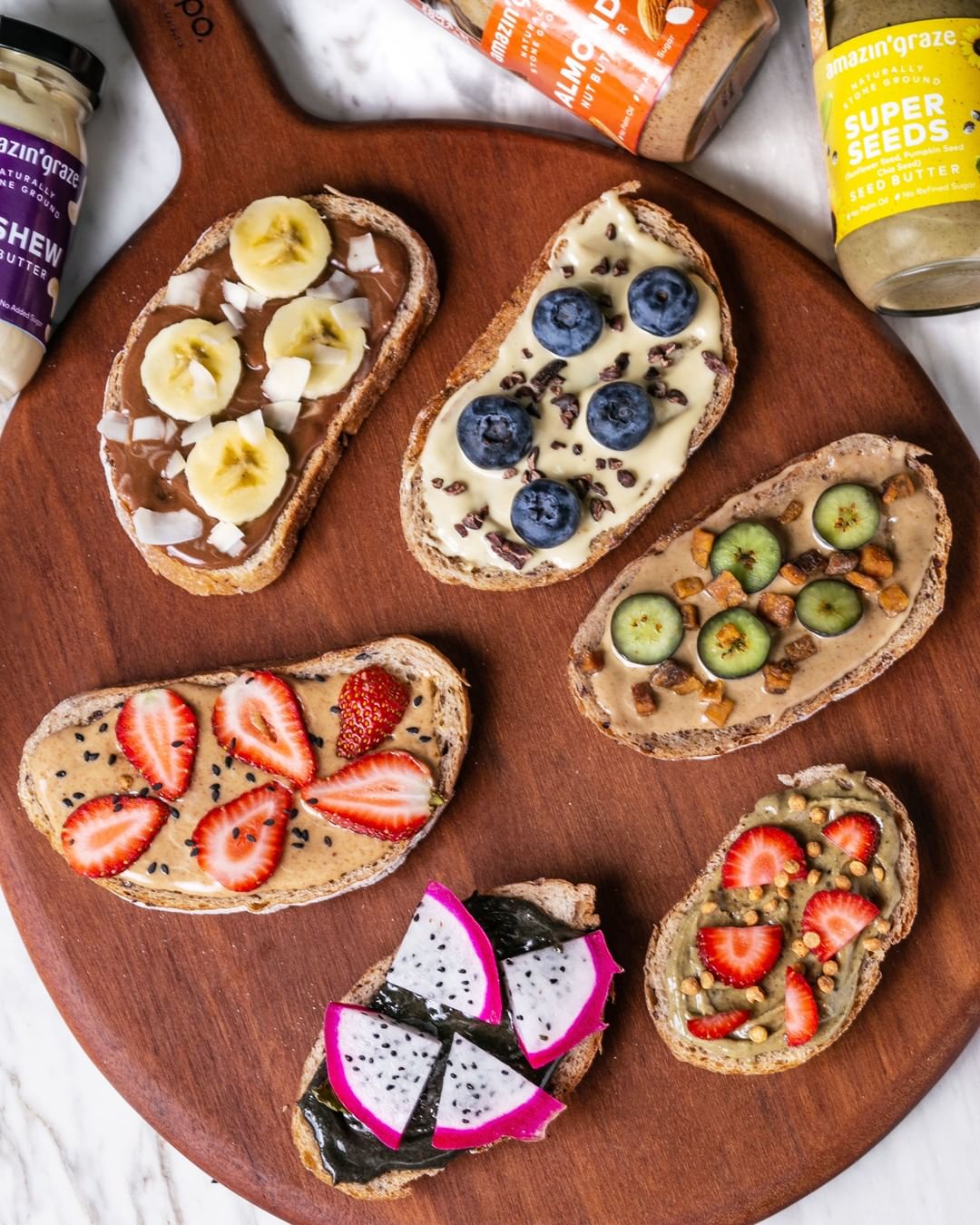 Fruits on nut butters on toasts don't just look pretty, they are pretty ...